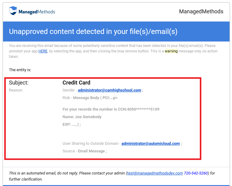 Details - Warning Emails – ManagedMethods